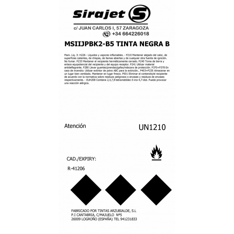 Black ink water based standard / Tinta negra estandar 5 gallons base agua